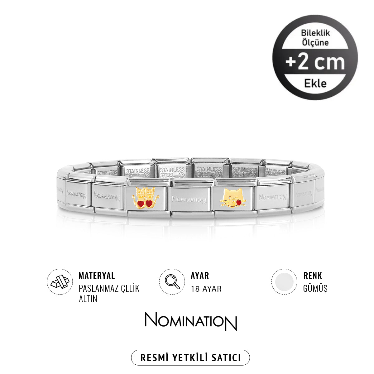 Italy Composable 18k Altın Sarılan Kediler & 18k Altın Öpücük Kedi Pas – volergift